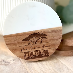 African Safari Silhouette Coaster, Marble Acacia Wood, Elegant Table ...