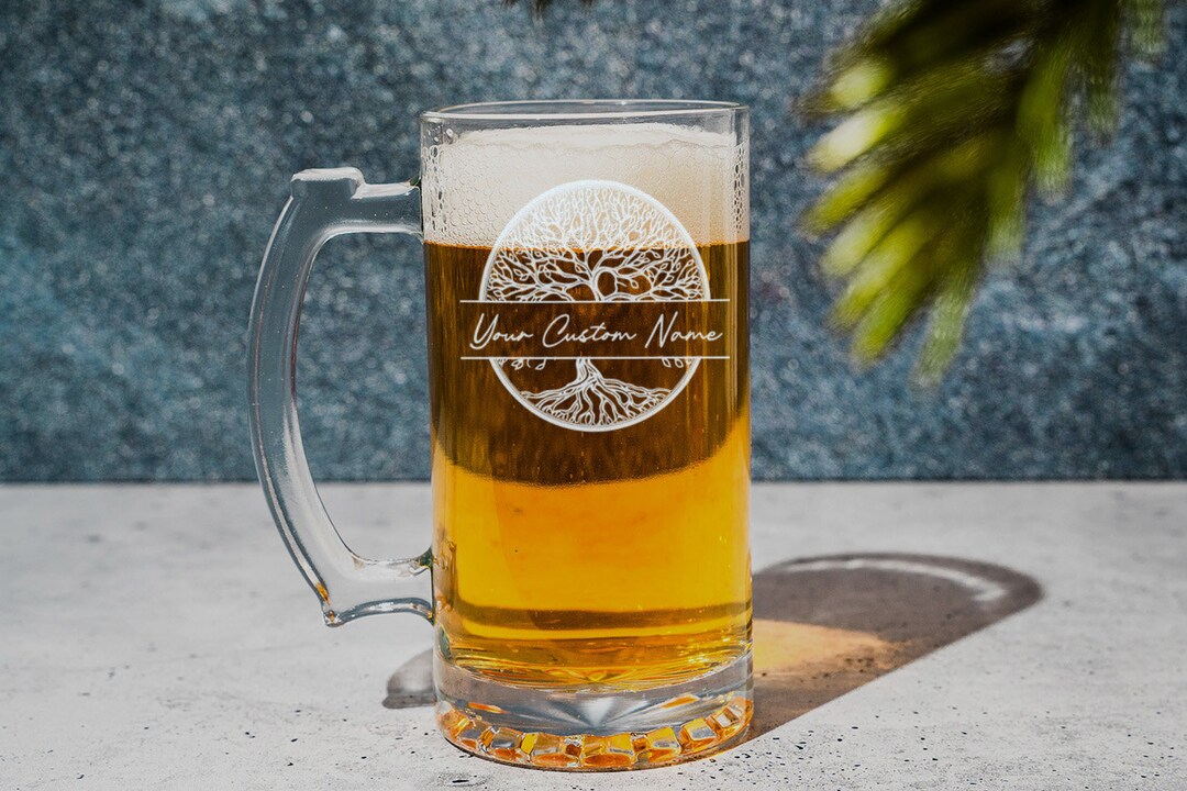 Tree of Life Beer Mug, Glass Tankard, Frosted Beer Stein, Gift for Men ...