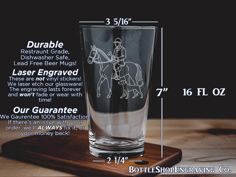 Equestrian Horse Pint Glass: Engraved Barware, Horse Lover Gift - Etsy