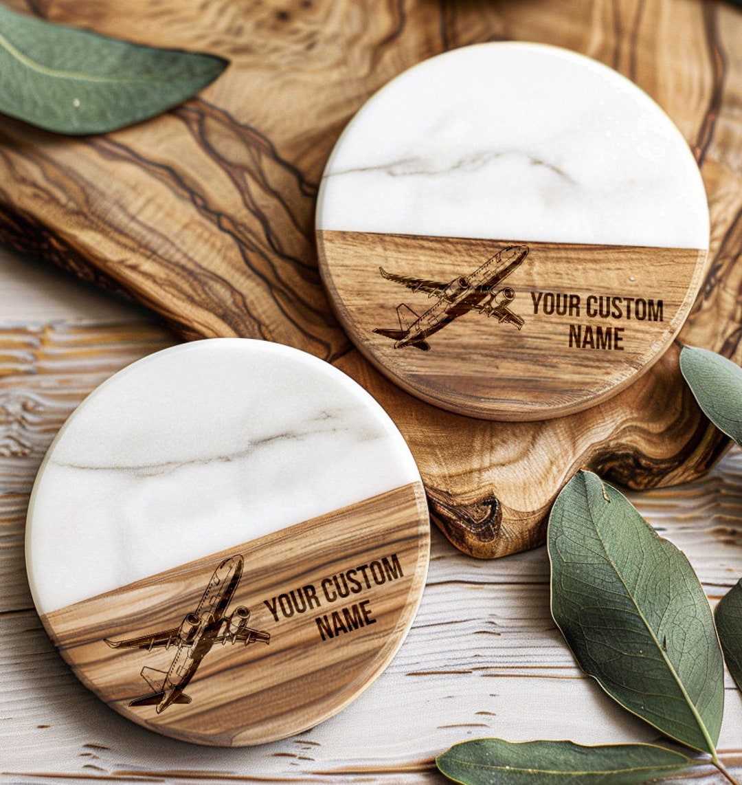 Airplane in Flight Coaster, Marble Coaster, Acacia Wood, Kitchen Decor ...