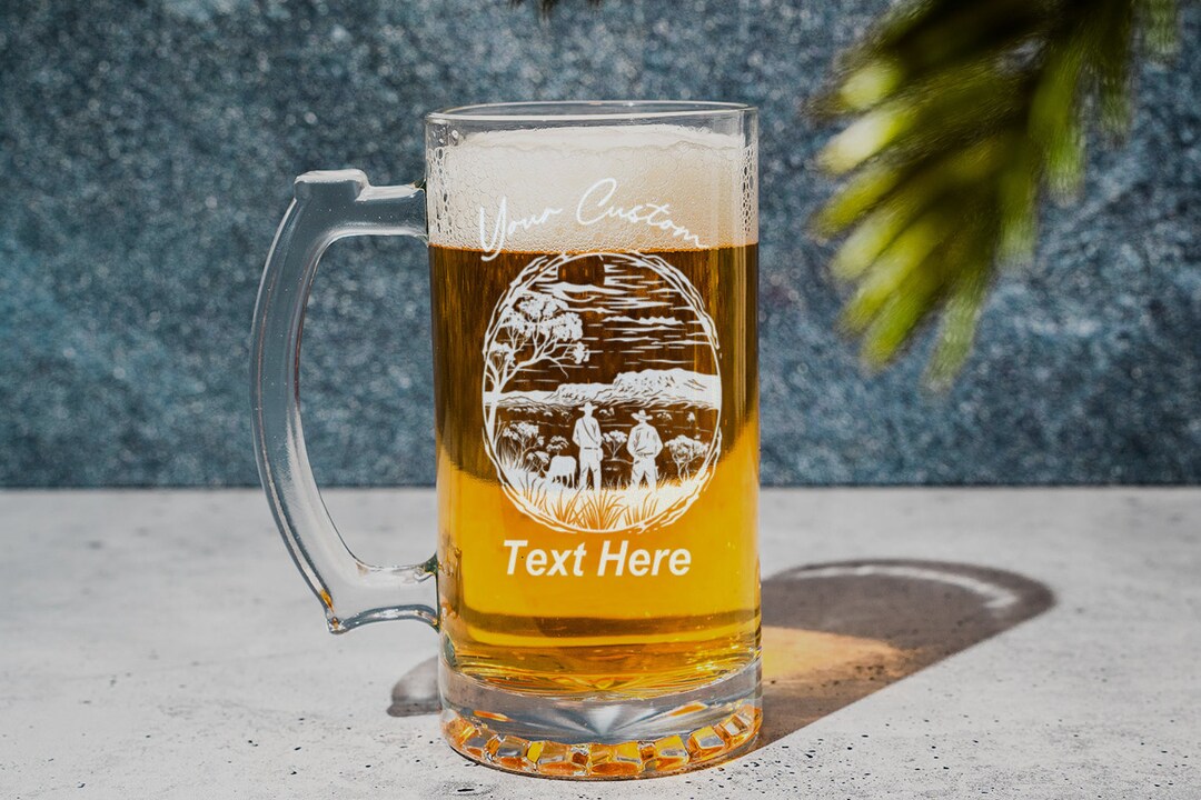 Australian Outback Beer Mug, Rustic Beer Mug, Engraved Beer Gift ...