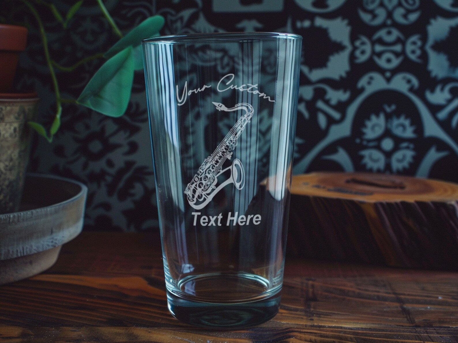 Saxophone Pint Glass, Music Lover Gift, Barware Essentials, Jazz Theme ...