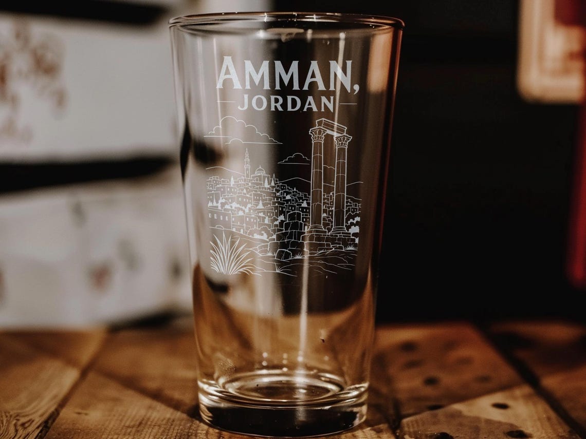 Amman Jordan Pint Glass, Amman City Souvenir Beer Glass, Jordan Travel ...