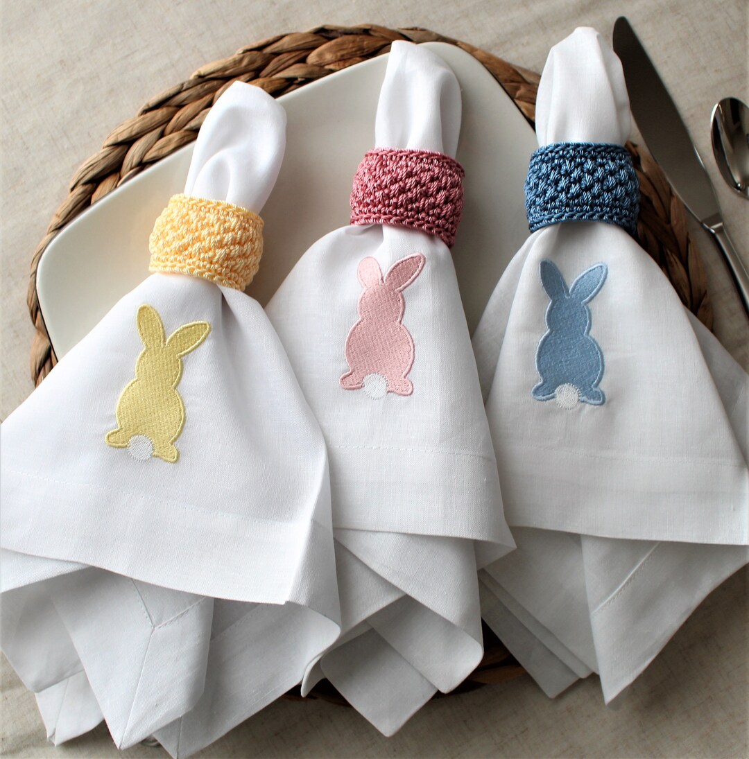 Embroidered Easter Bunny Napkins. Set of 6 Linen Napkins. Easter Dinner ...