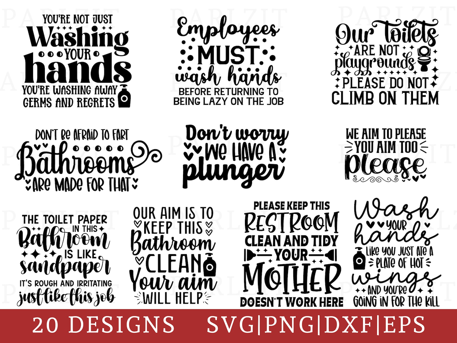 Funny Bathroom Signs SVG Bundle: Printable Restroom Art (digital ...