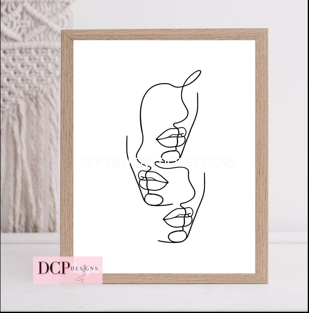 Three Face Line Art Print | Line Art Wall Art | Bedroom Decor | Home ...