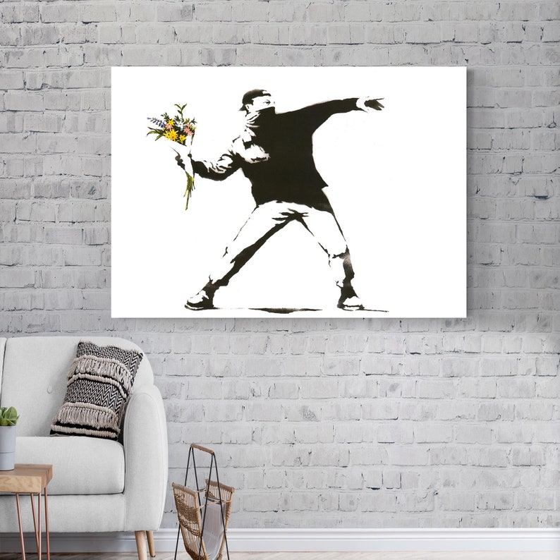 BANKSY, the Man Throwing Flowers, Graffiti Art, Street Art, Wall Decor ...