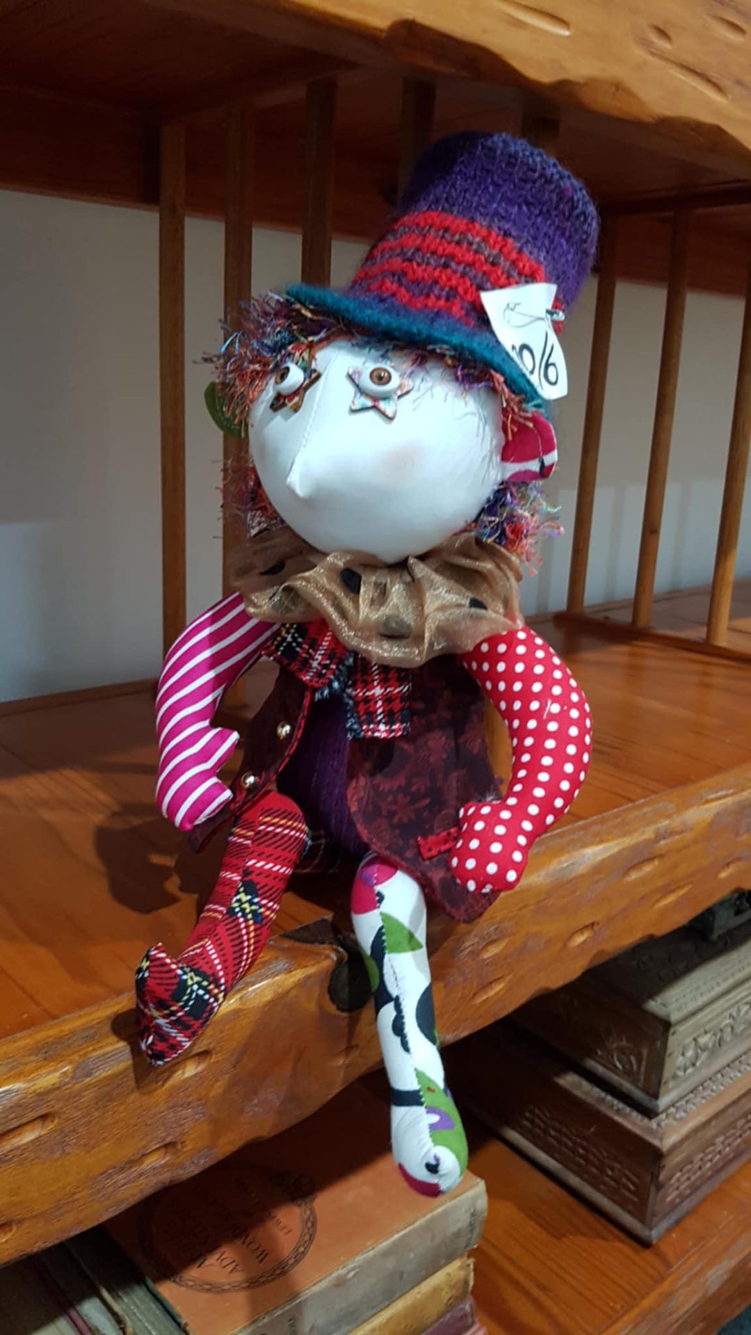 Mad Hatter Unique Handmade Fabric Art Doll, Wonky Goblin in Tartan ...