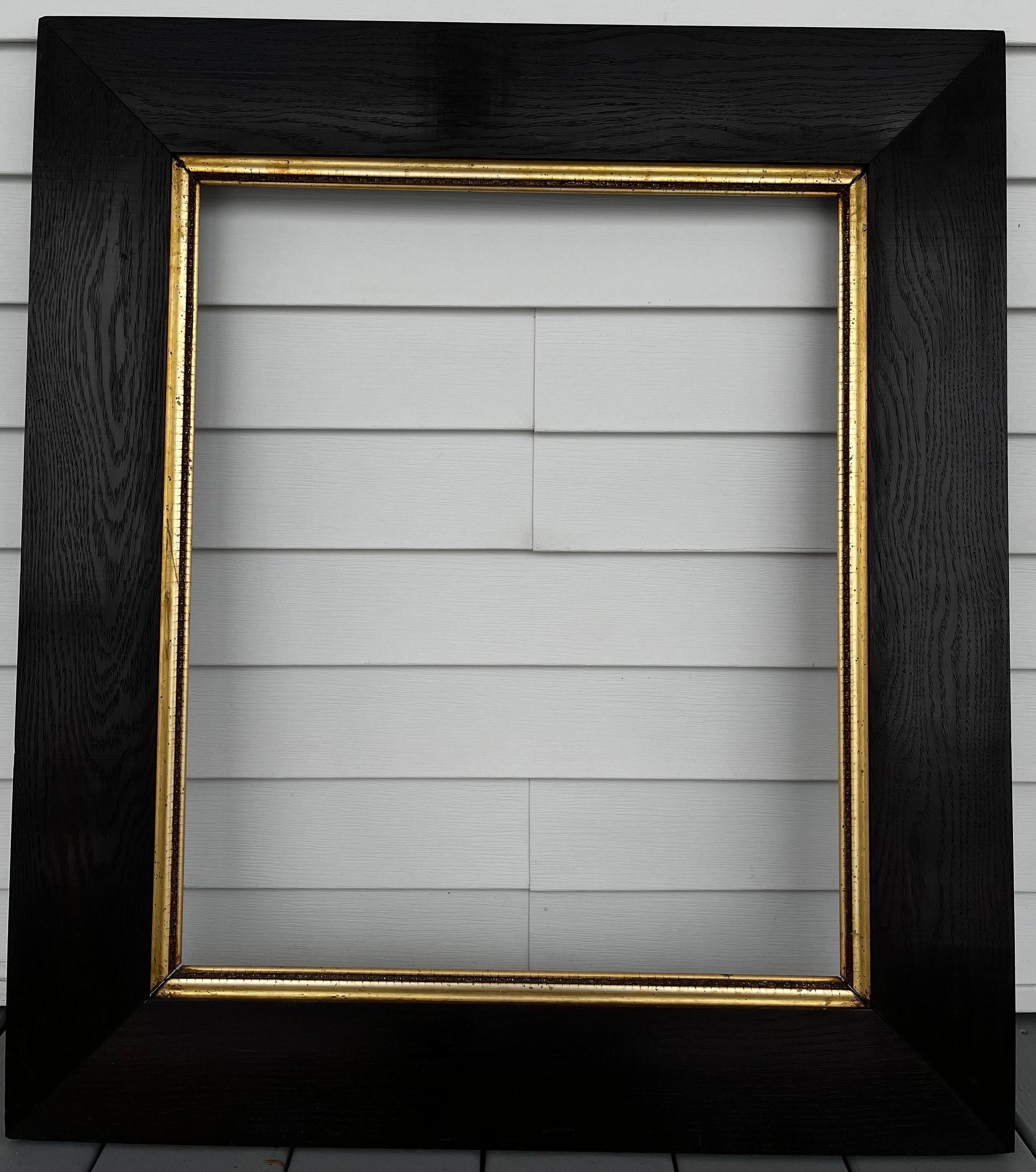Large Antique Black Wide Tiger Oak Wood MUSEUM Picture Frame Gold Gilt ...