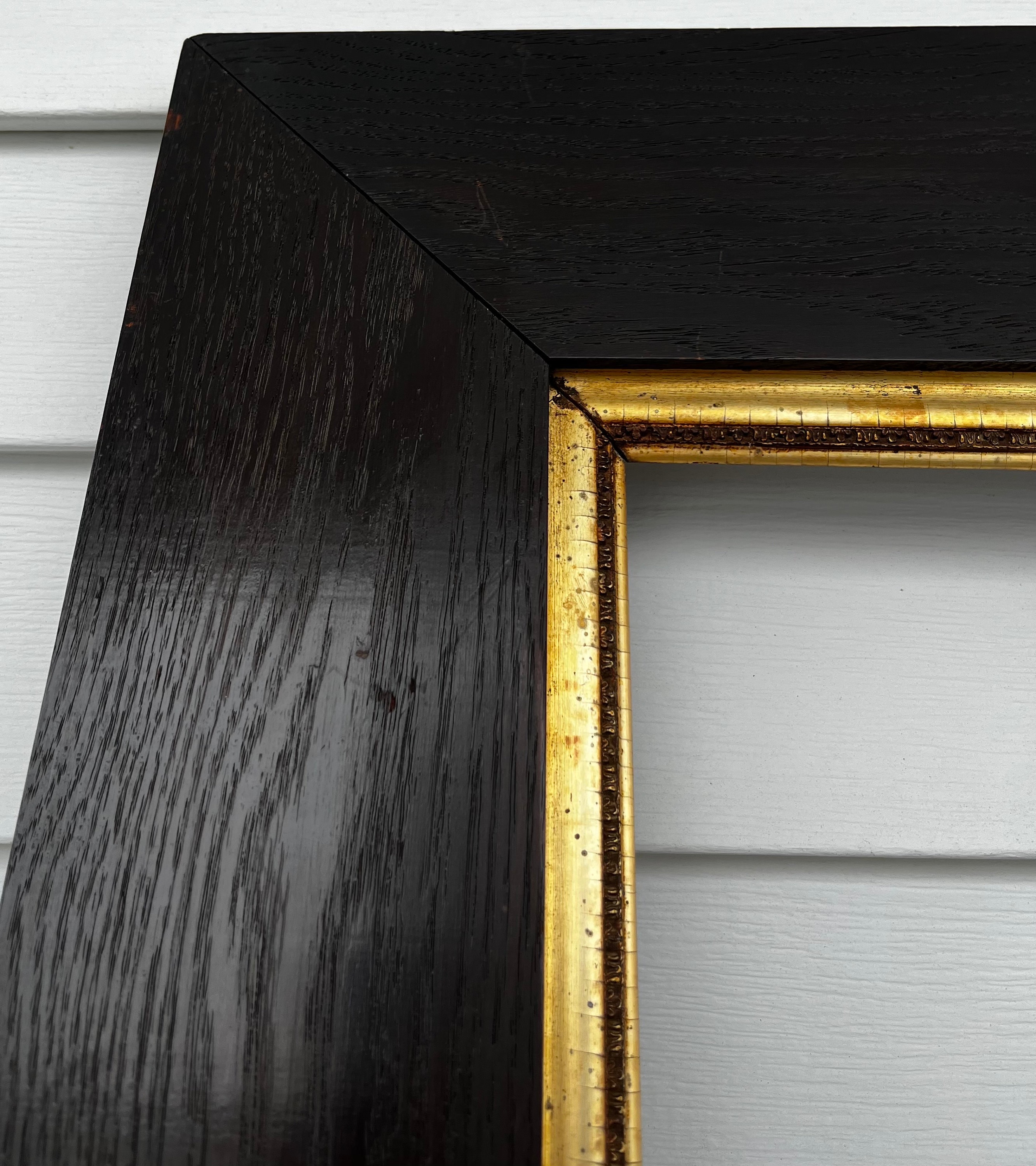 Large Antique Black Wide Tiger Oak Wood MUSEUM Picture Frame Gold Gilt ...