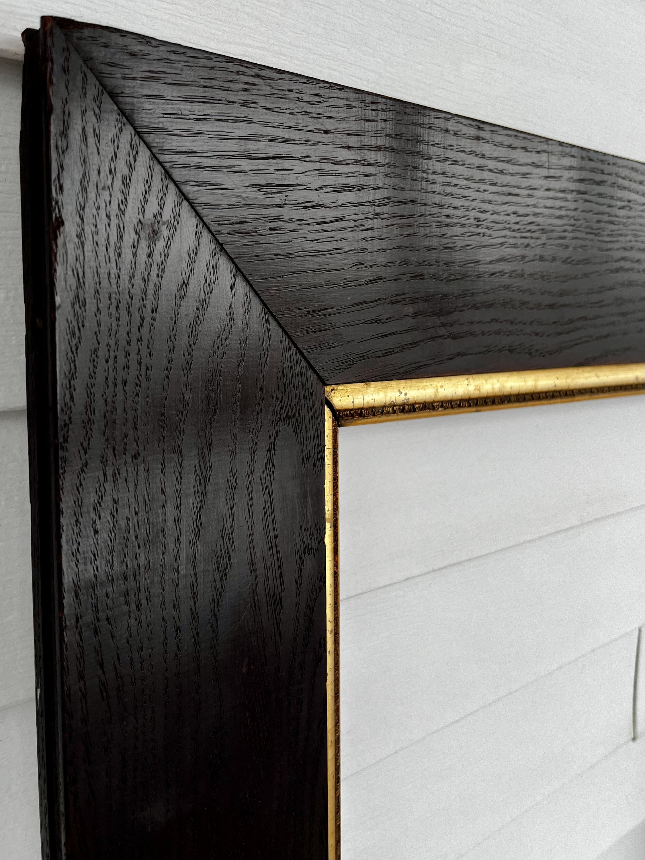 Large Antique Black Wide Tiger Oak Wood MUSEUM Picture Frame Gold Gilt ...