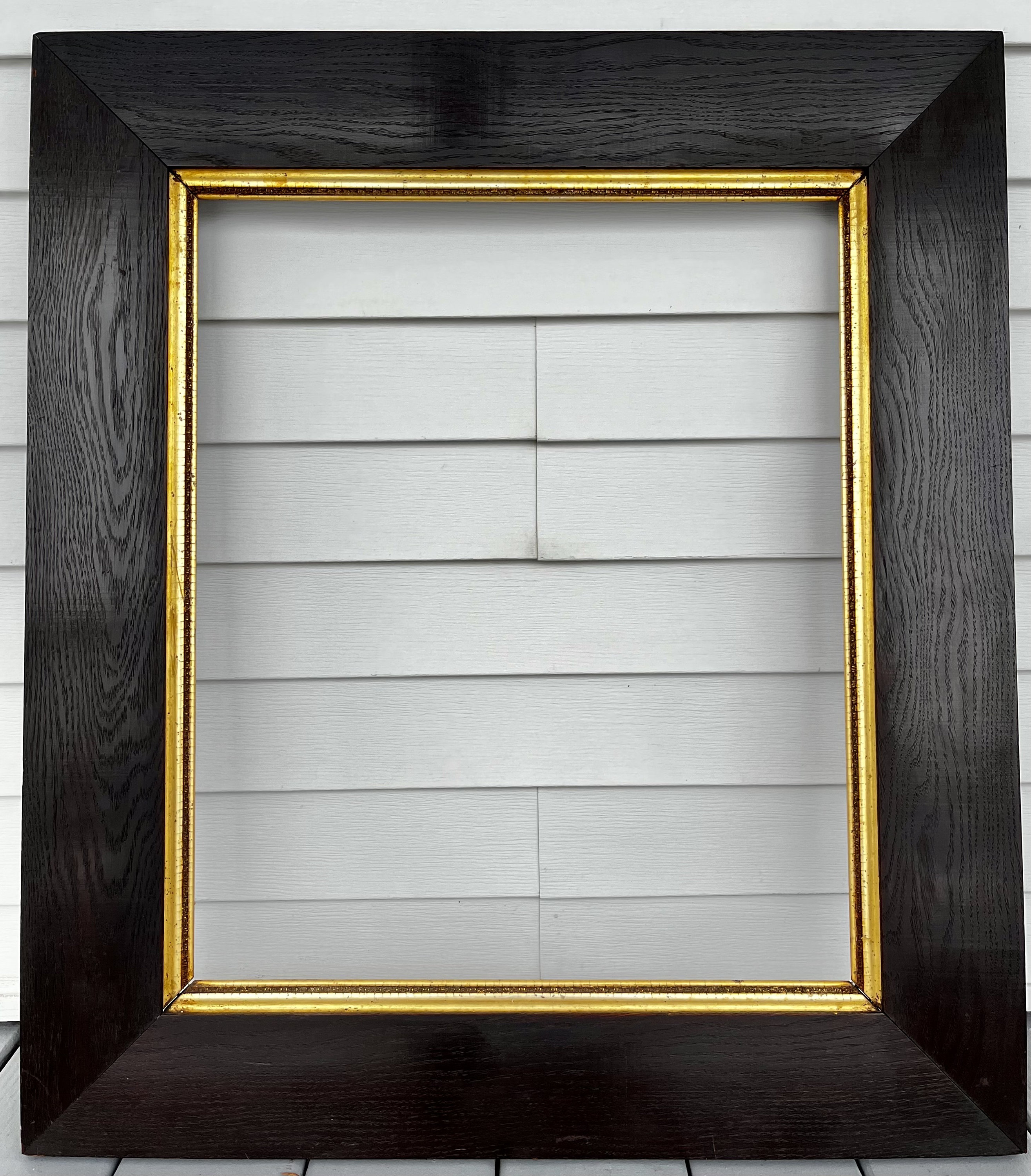 Large Antique Black Wide Tiger Oak Wood MUSEUM Picture Frame Gold Gilt ...