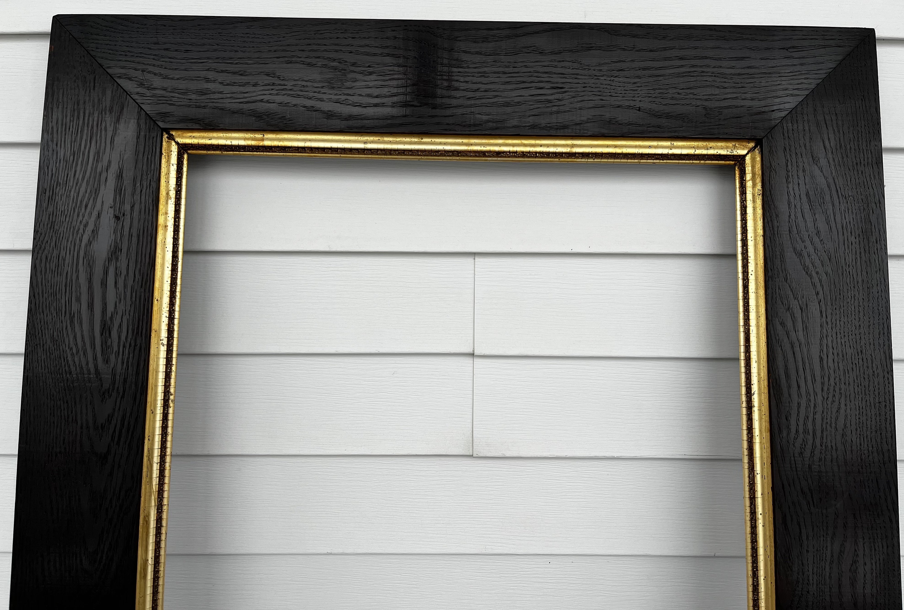 Large Antique Black Wide Tiger Oak Wood MUSEUM Picture Frame Gold Gilt ...