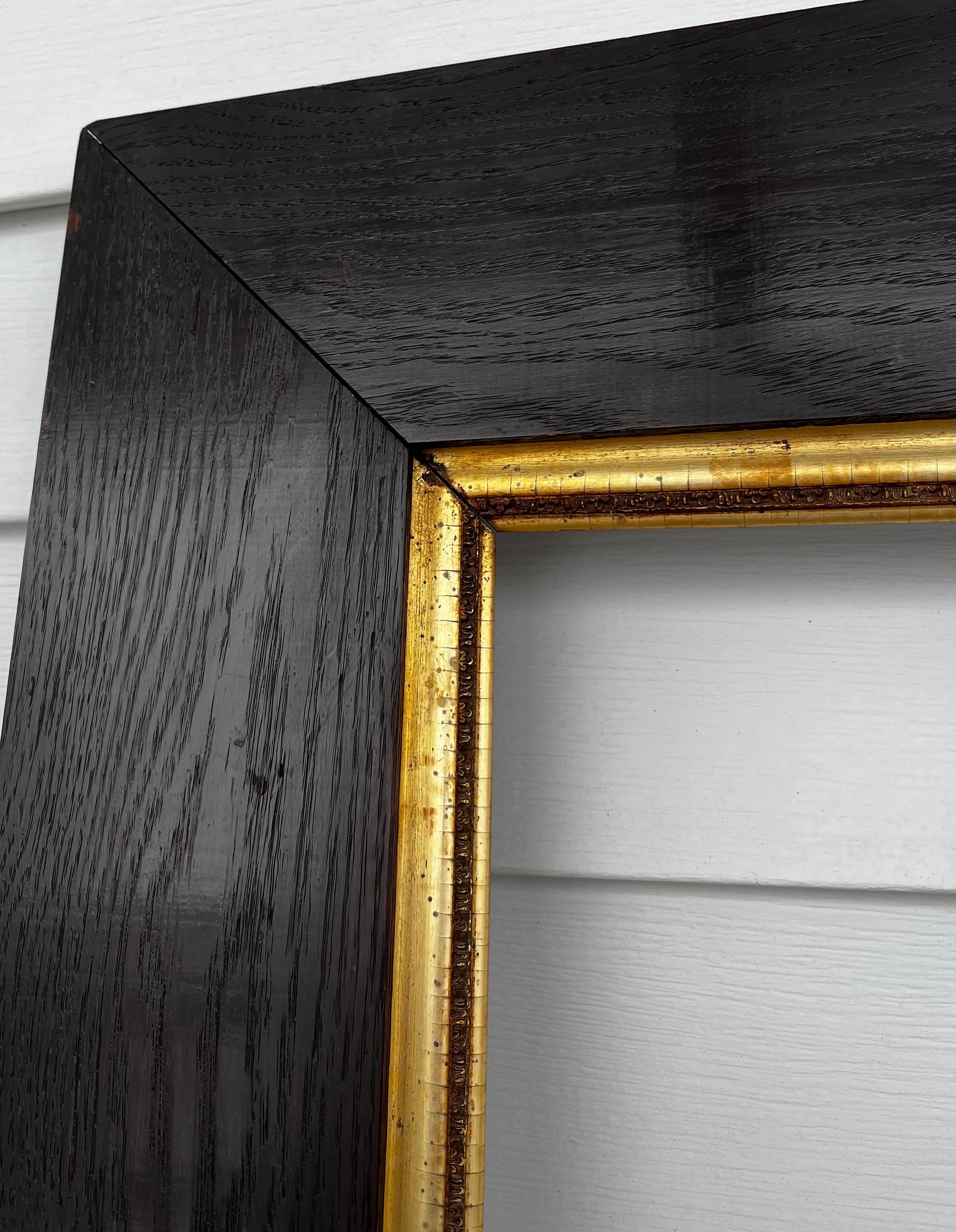 Large Antique Black Wide Tiger Oak Wood MUSEUM Picture Frame Gold Gilt ...