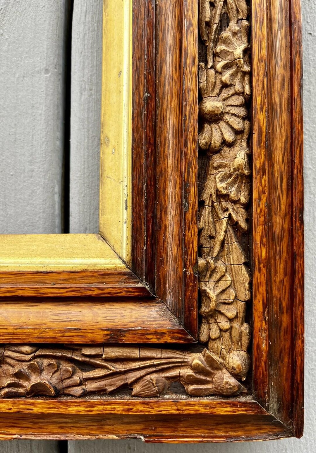 Antique LARGE Oak Wood Picture Frame Gold Gilt Victorian Mission Arts ...