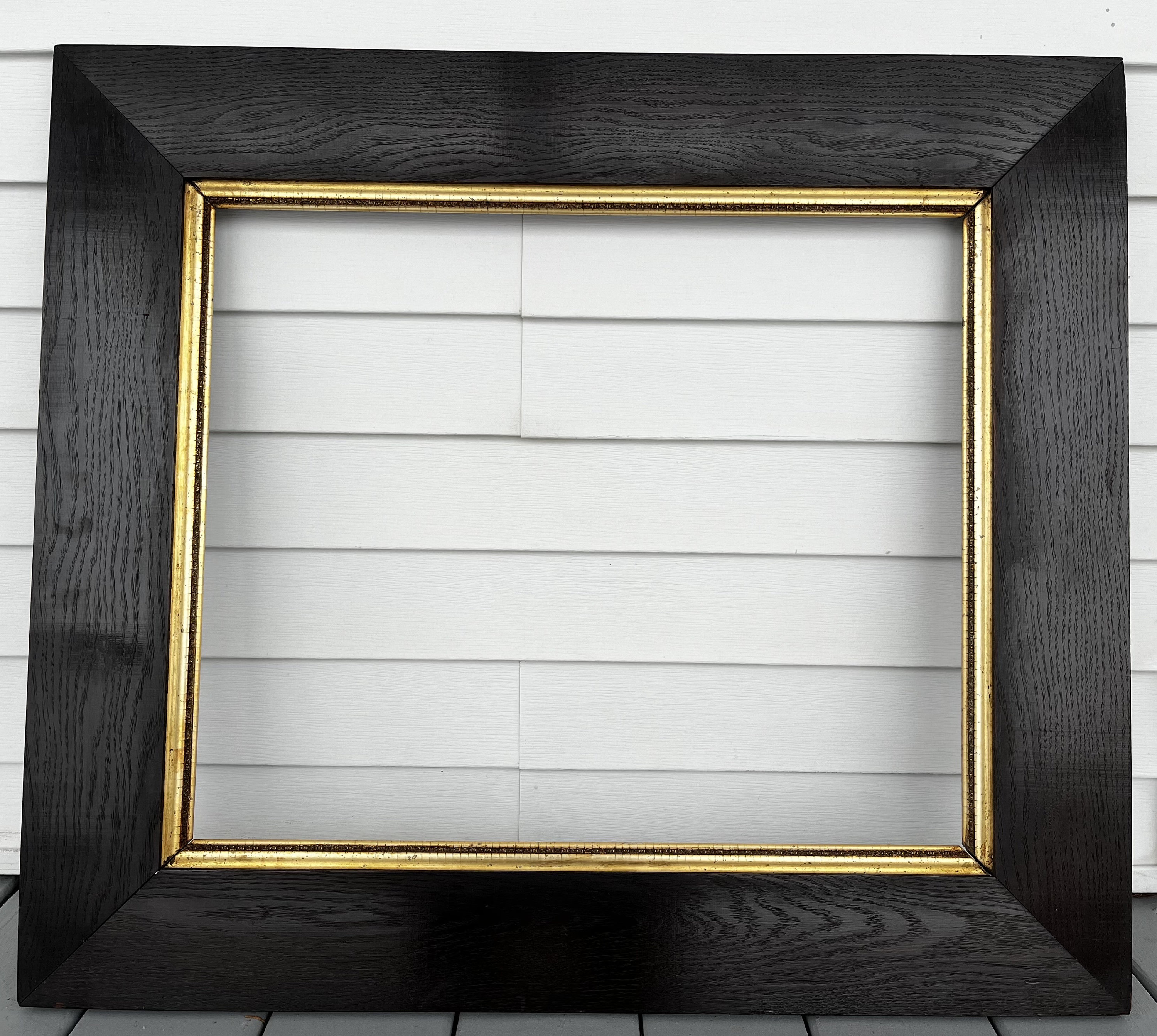 Large Antique Black Wide Tiger Oak Wood MUSEUM Picture Frame Gold Gilt ...