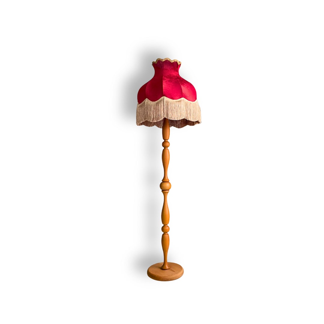 Vintage Red Velvet Floor Lamp – Handmade Solid Wood Lamp - Etsy