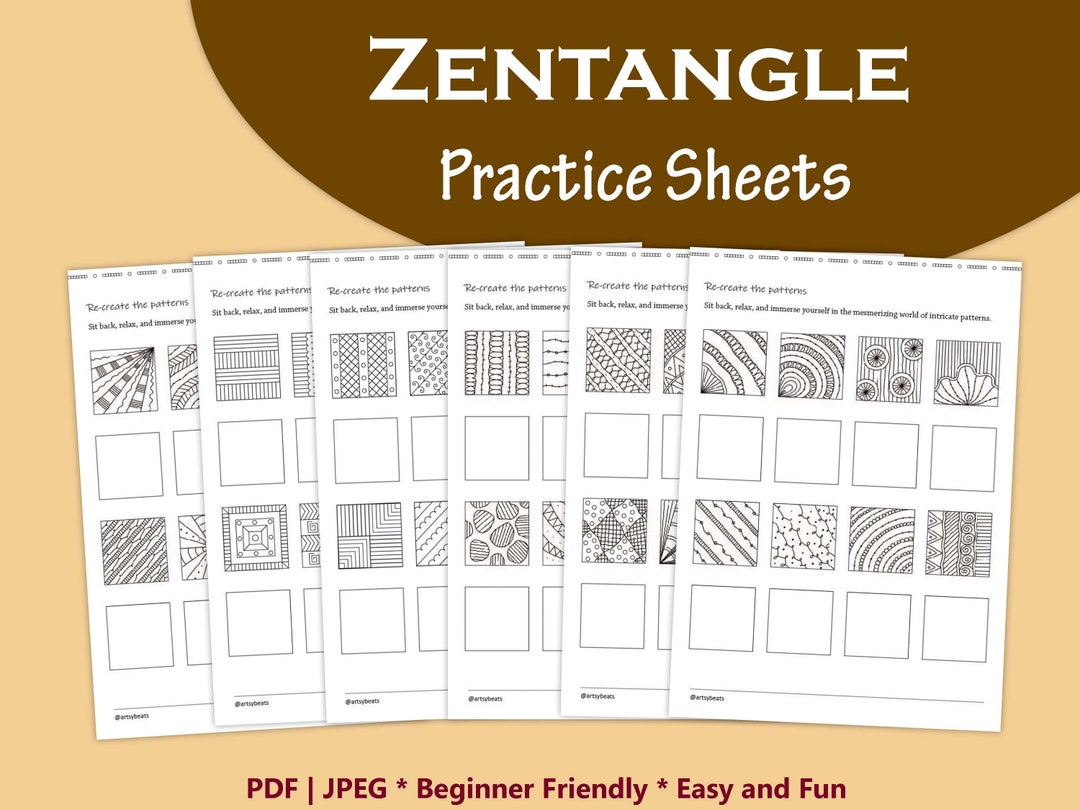 Zentangle Pattern Templates, Zen Doodle Workbook, Zentangle Practice ...
