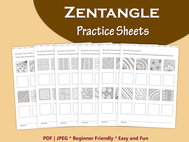 Zentangle Pattern Workbook: Zen Doodle Practice Sheets (PDF) - Etsy