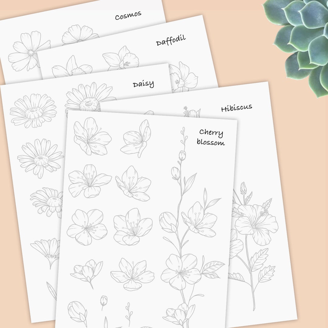 Perspective Flower Drawing Tracing Guides Printable - Etsy