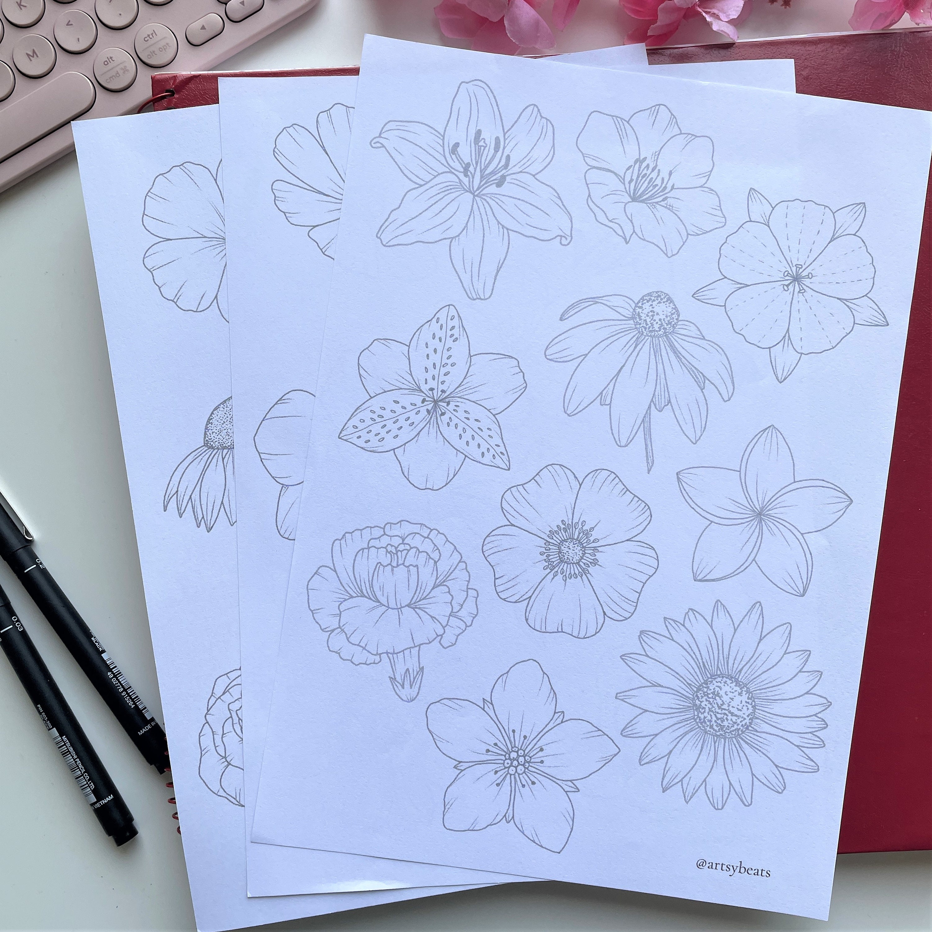 Learn to Draw Flowers Tracing Guides Coloring Pages - Etsy