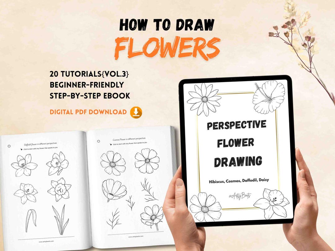 Perspective Flower Drawing Guide PDF | Learn Daisy, Cosmos, Hibiscus ...