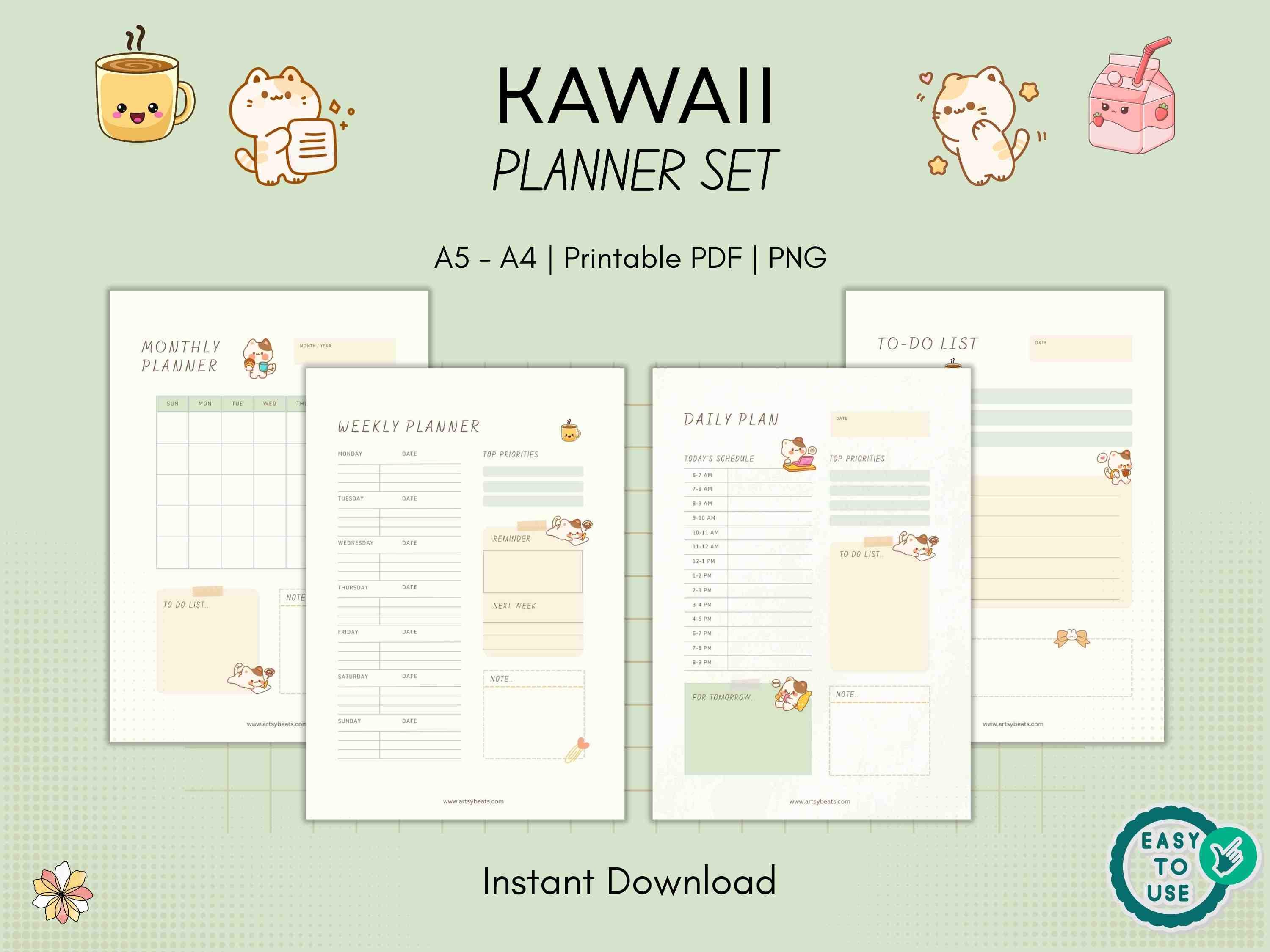 Kawaii Digital Planner Set : Daily, Weekly & Monthly Pages | Printable ...
