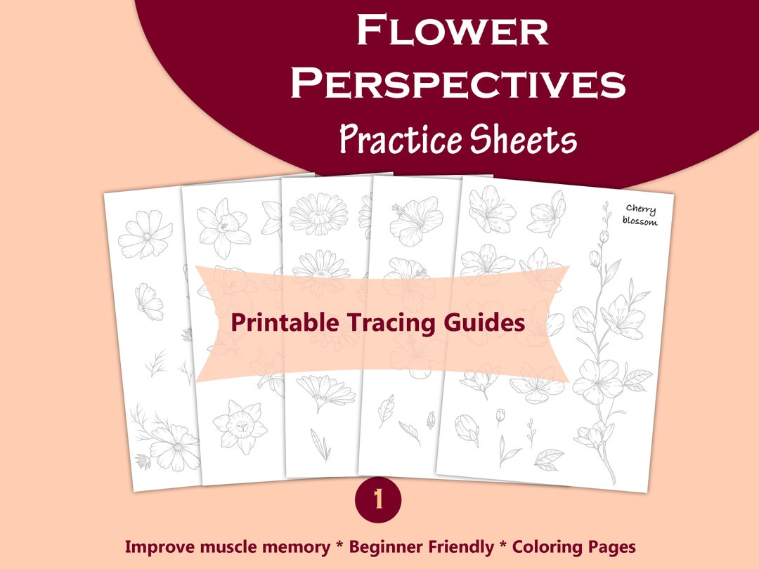 Perspective Flower Drawing, Tracing Guides, Printable Worksheet ...