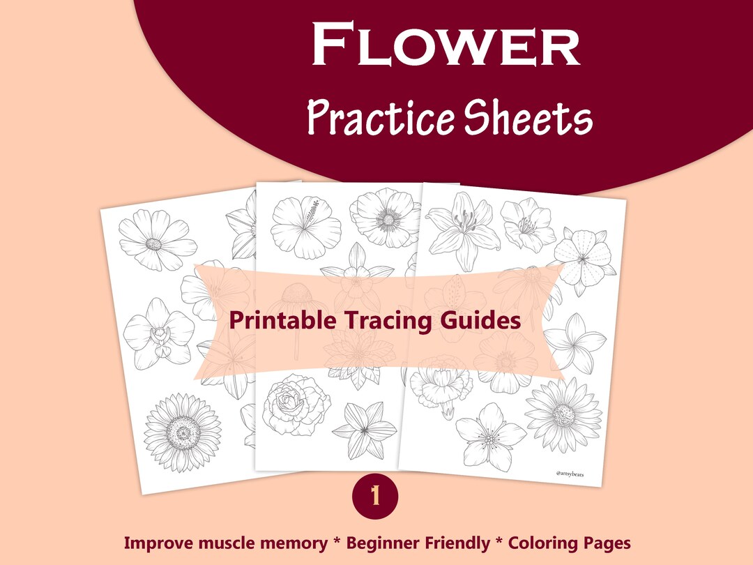 Learn to Draw Flowers, Tracing Guides, Coloring Pages, Printable ...