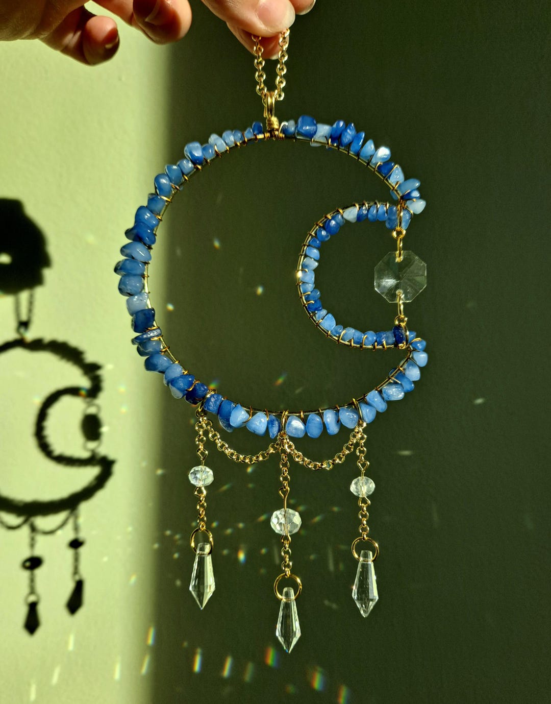Blue Quartzite Moon Crystal Suncatcher - Etsy