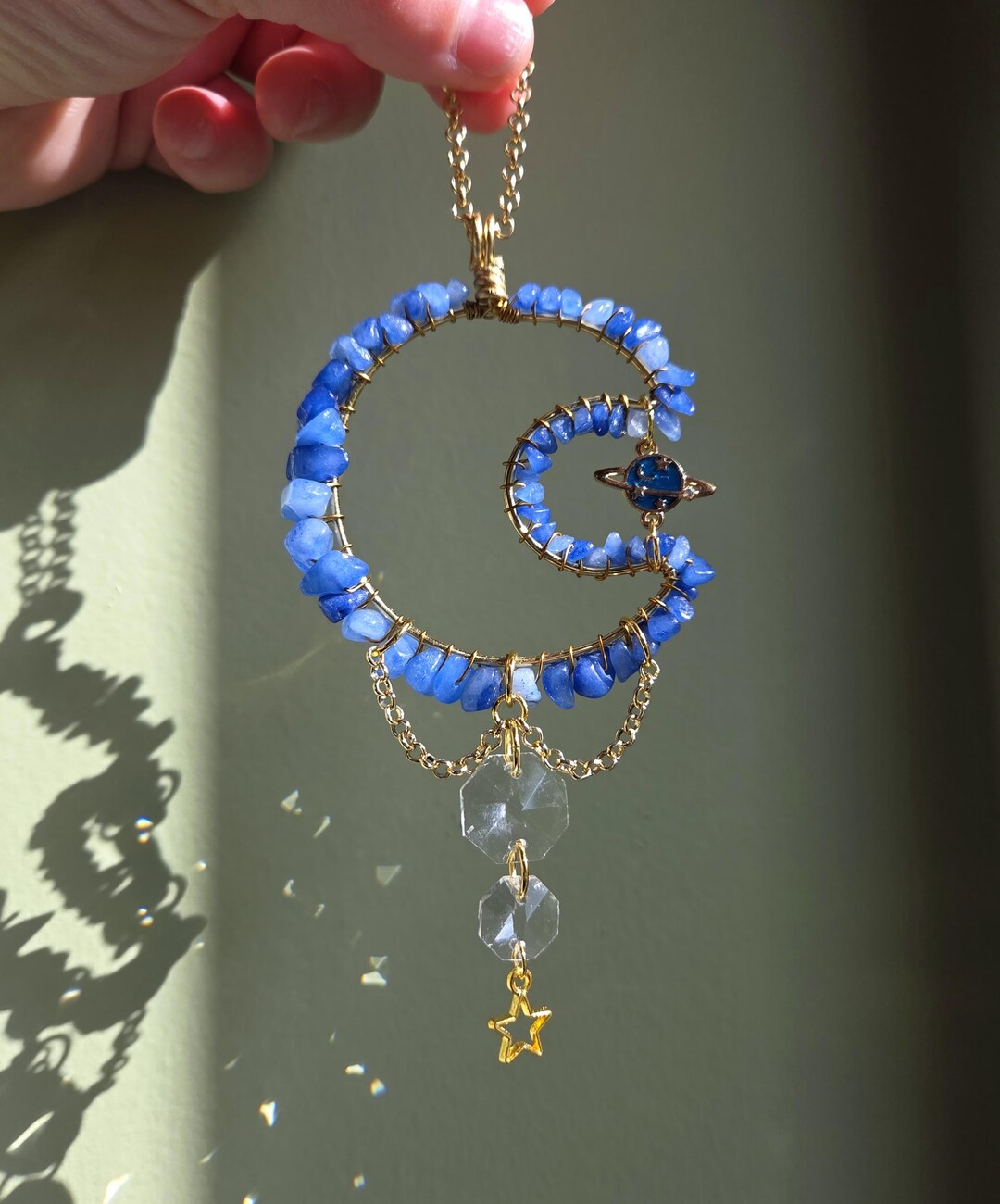 Blue Quartzite Moon Crystal Suncatcher - Etsy