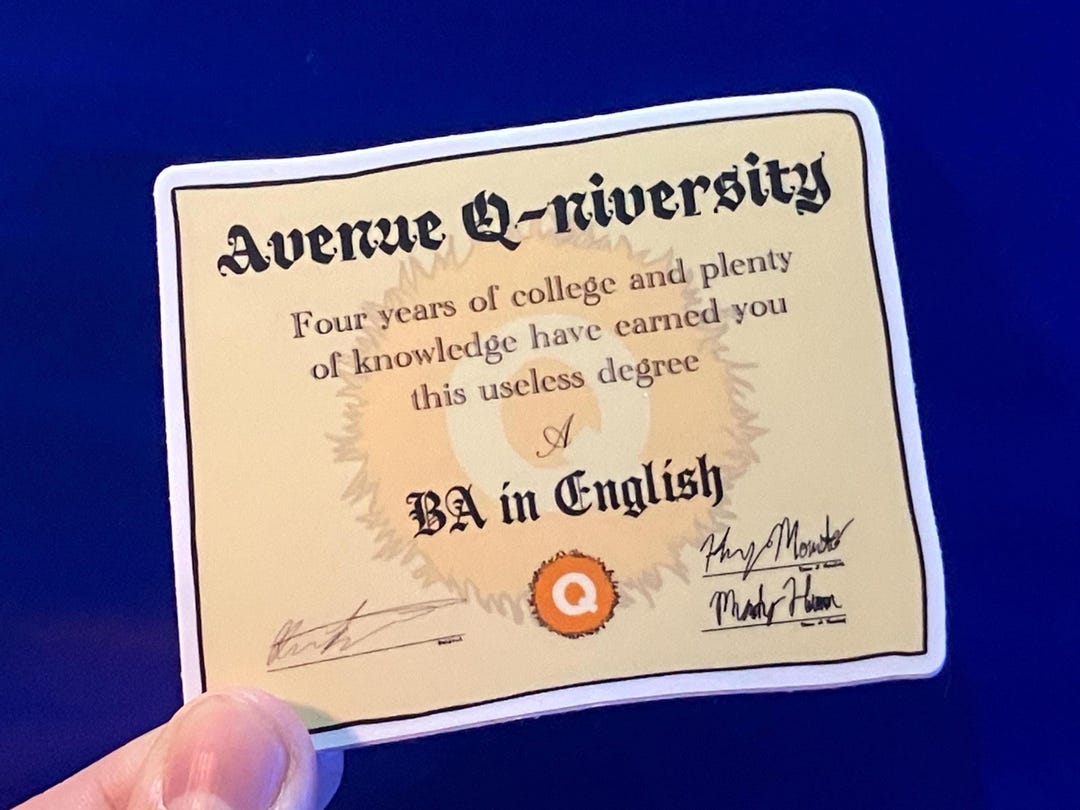 Avenue Q BA in English Lyric Diploma Broadway Musical Vinyl Sticker - Etsy