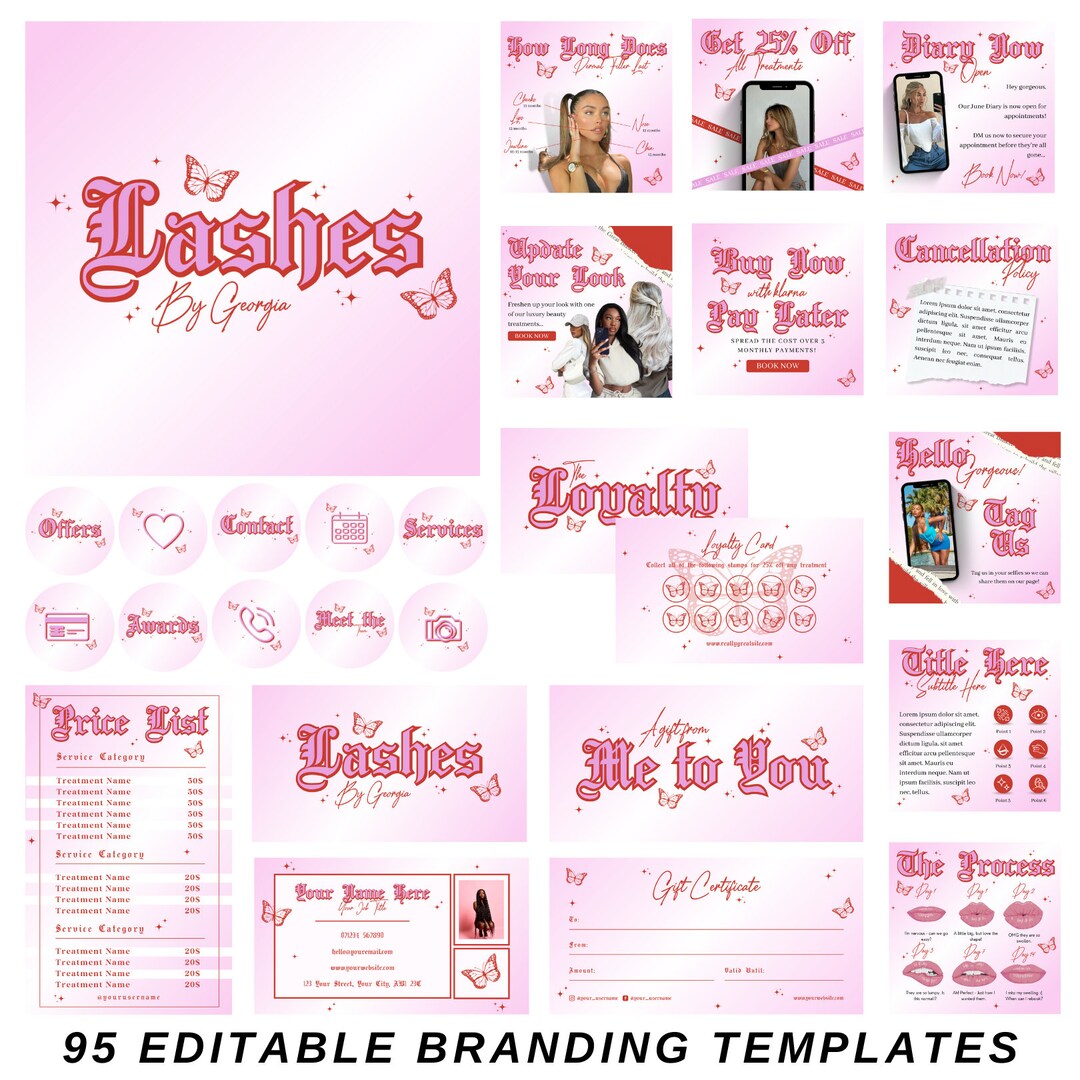 95 Fully Editable Red and Pink, Retro, Y2K Beauty Canva Templates for ...