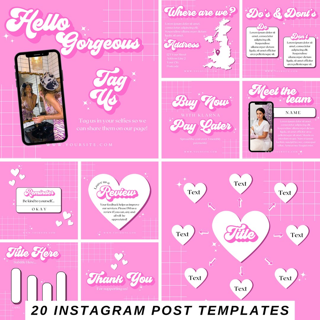 20 Fully Editable Retro Pink Bubble Text Beauty Editable Instagram ...