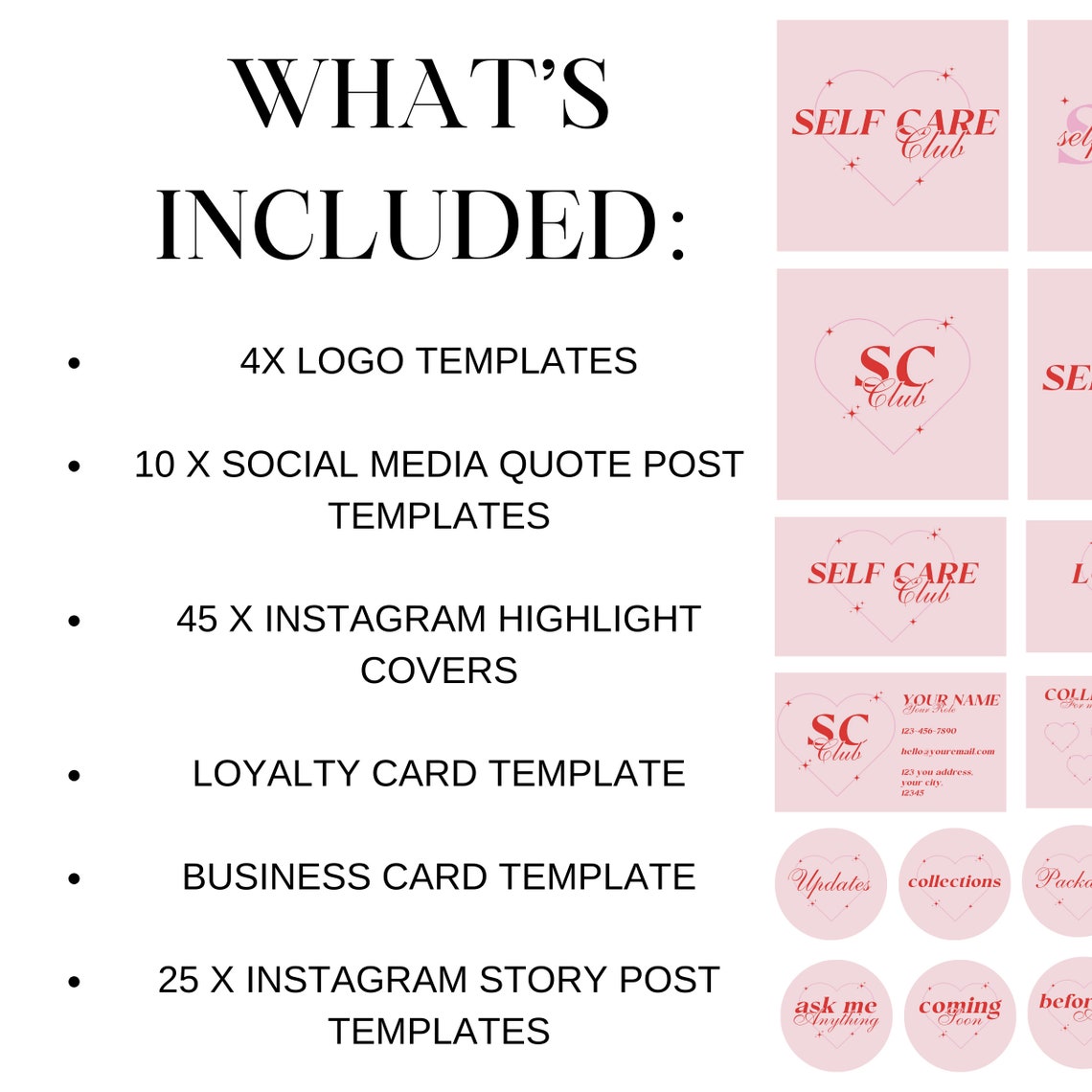 80 Fully Editable Soft Pink and Red Feminine Canva Templates for Small ...