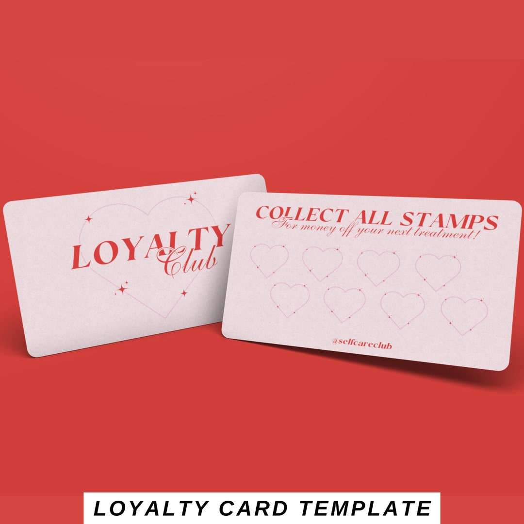 Fully Editable Soft Pink and Red Feminine Loyalty Card Template ...