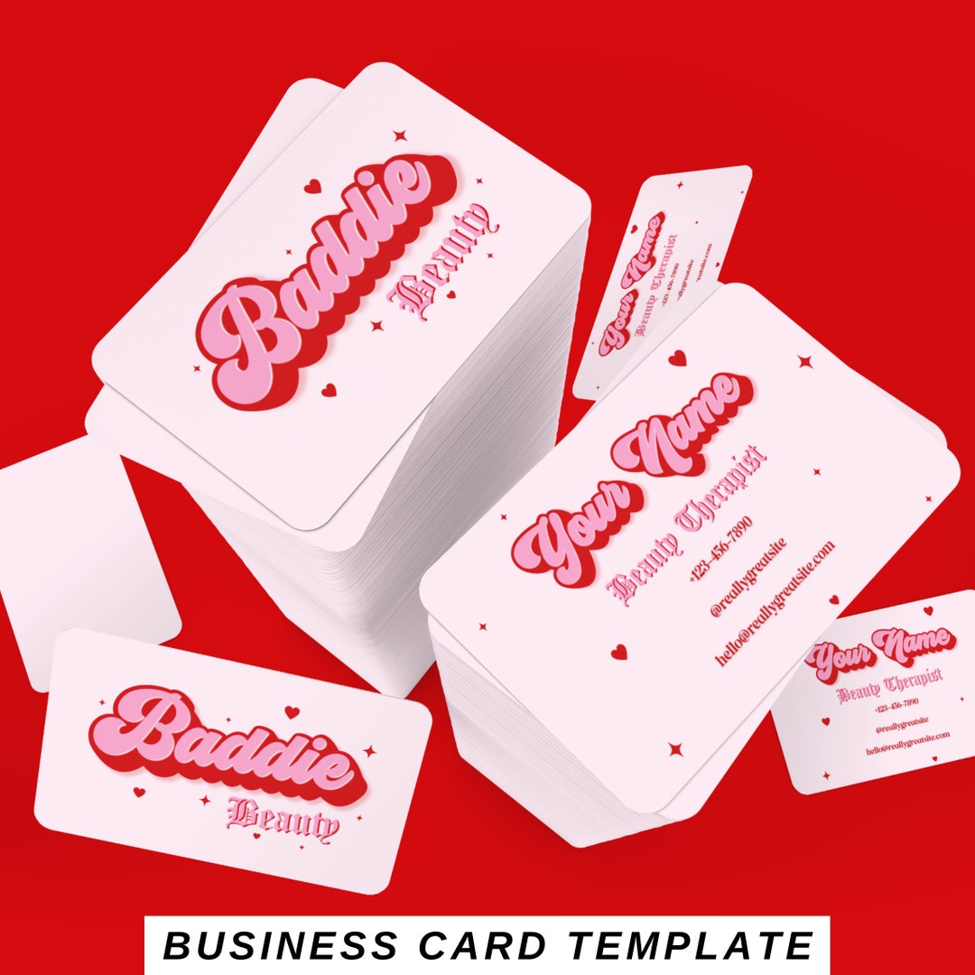 Fully Editable Feminine Pink and Red Retro Business Card Template ...