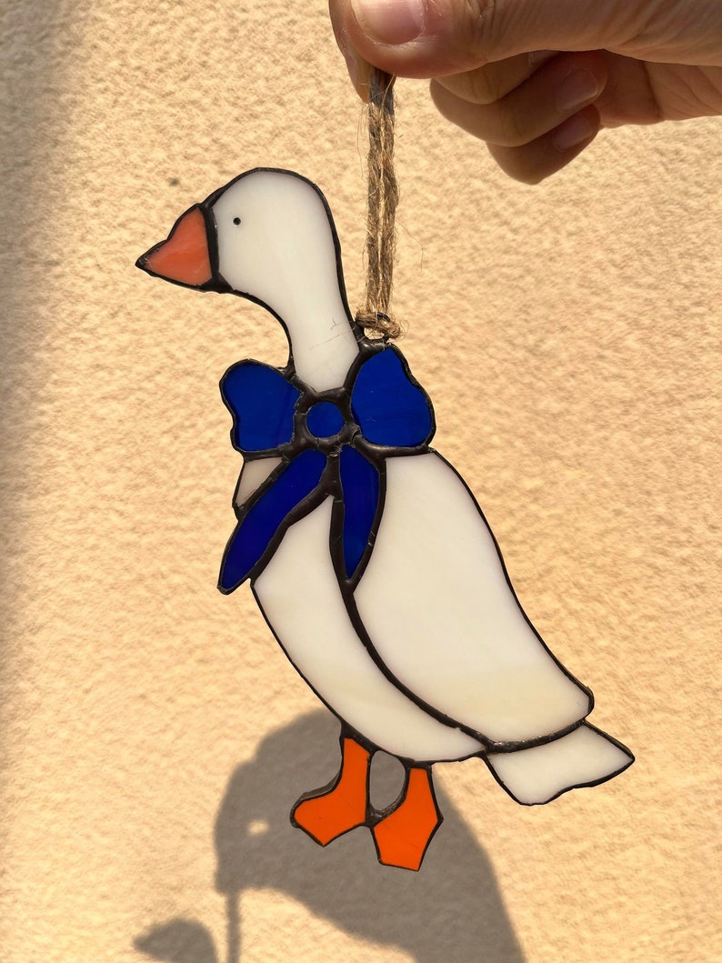 Blue Ribbon Stained Glass Goose Suncatcher Window Hanging - Etsy