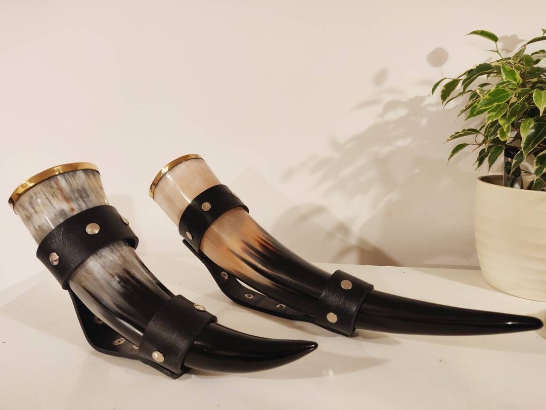 Viking Drinking Horn Cup With Leather Strap Handle - Viking Valhalla ...