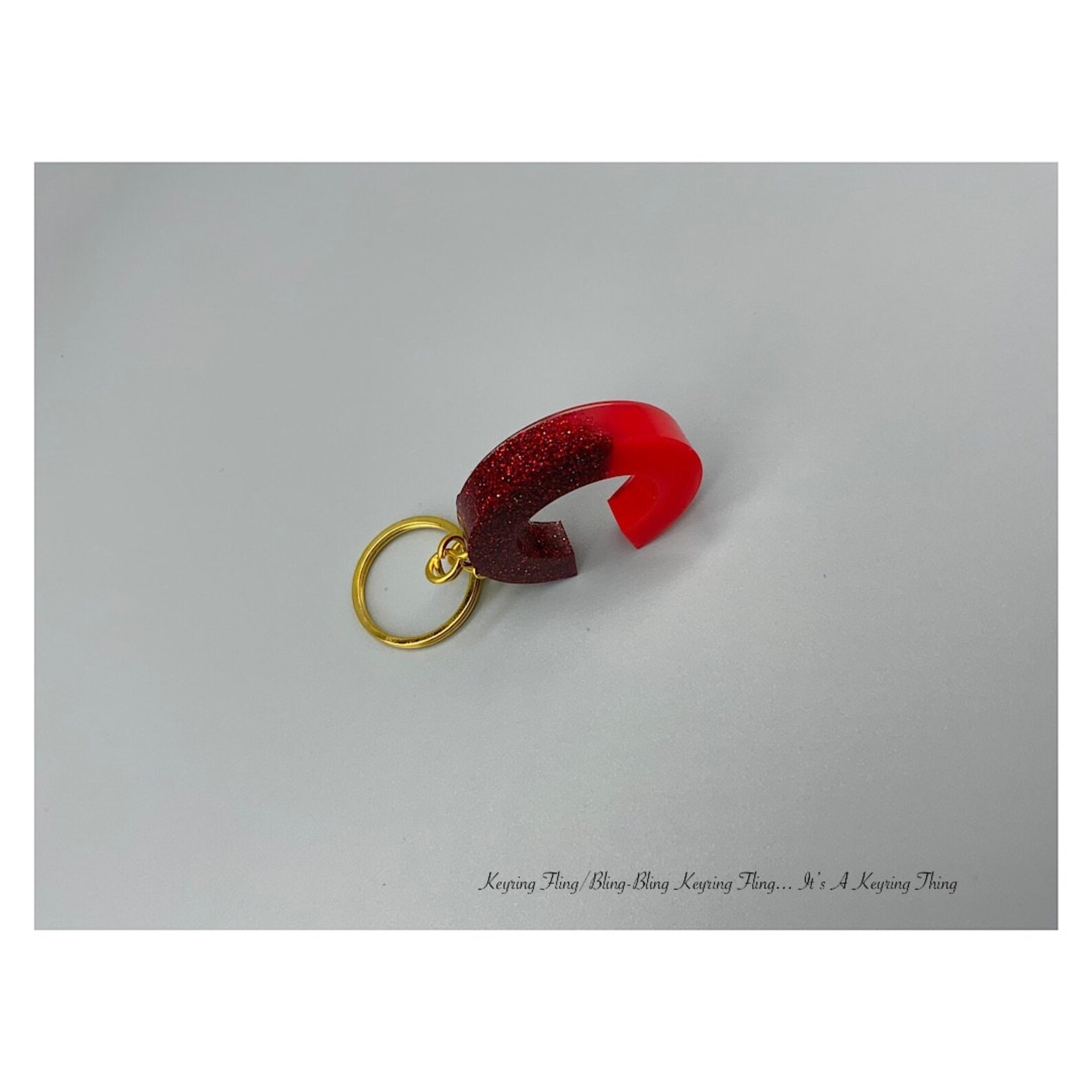 Red Glitter Keychain With Red Opaque Area Red Initial Letter | Etsy