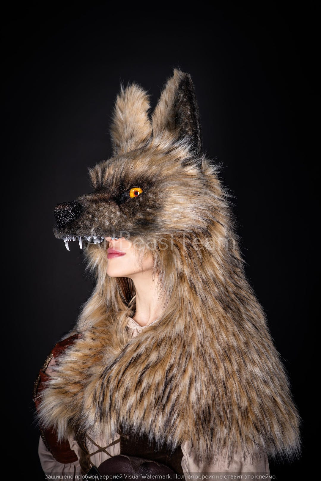 Hyena Wolf Brown Headdress Werewolf Mask, Brown Hyena Wolf Mask, Animal ...