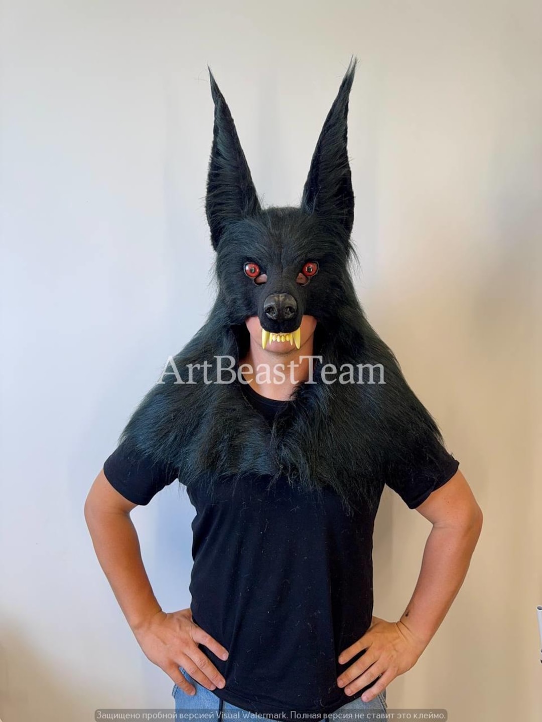 Red-eyed Werewolf Headdress: Animal-friendly Black Wolf Mask - Etsy