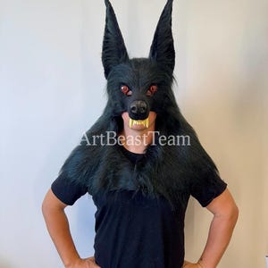 Red-eyed Werewolf Headdress: Animal-friendly Black Wolf Mask - Etsy