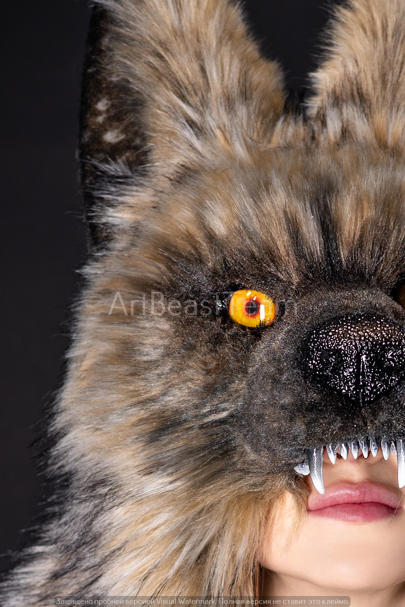 Hyena Wolf Brown Headdress Werewolf Mask, Brown Hyena Wolf Mask, Animal ...