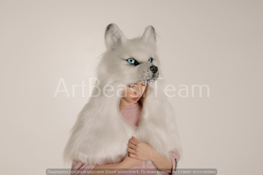 Arctic Fox Headdress: White Faux Fur Mask With Blue Eyes - Etsy