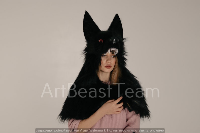 Red Eyes Werewolf Headdress, Faux Fur Black Wolf Mask - Etsy