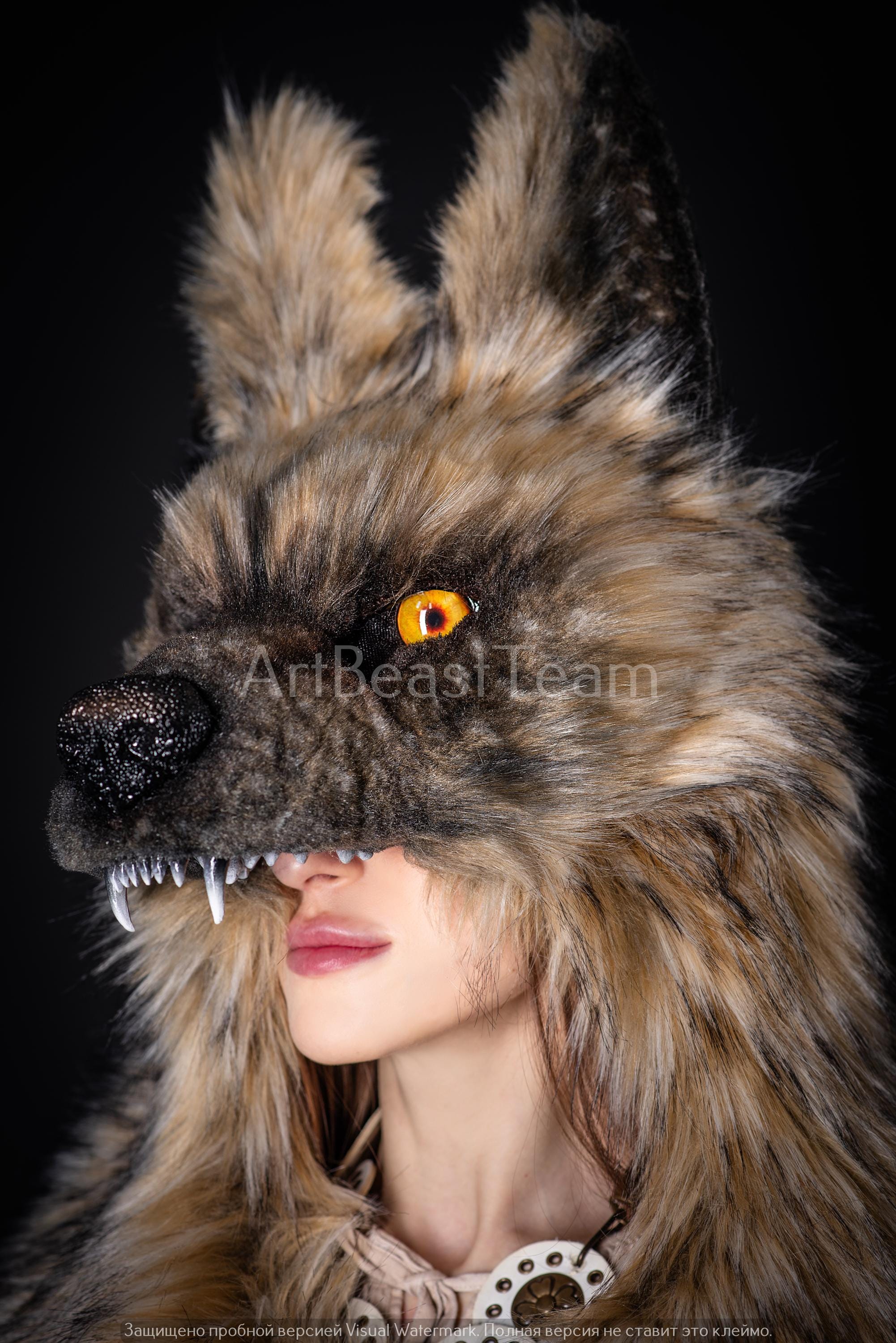 Hyena Wolf Brown Headdress Werewolf Mask, Brown Hyena Wolf Mask, Animal ...