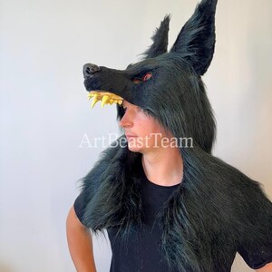 Red-eyed Werewolf Headdress: Animal-friendly Black Wolf Mask - Etsy