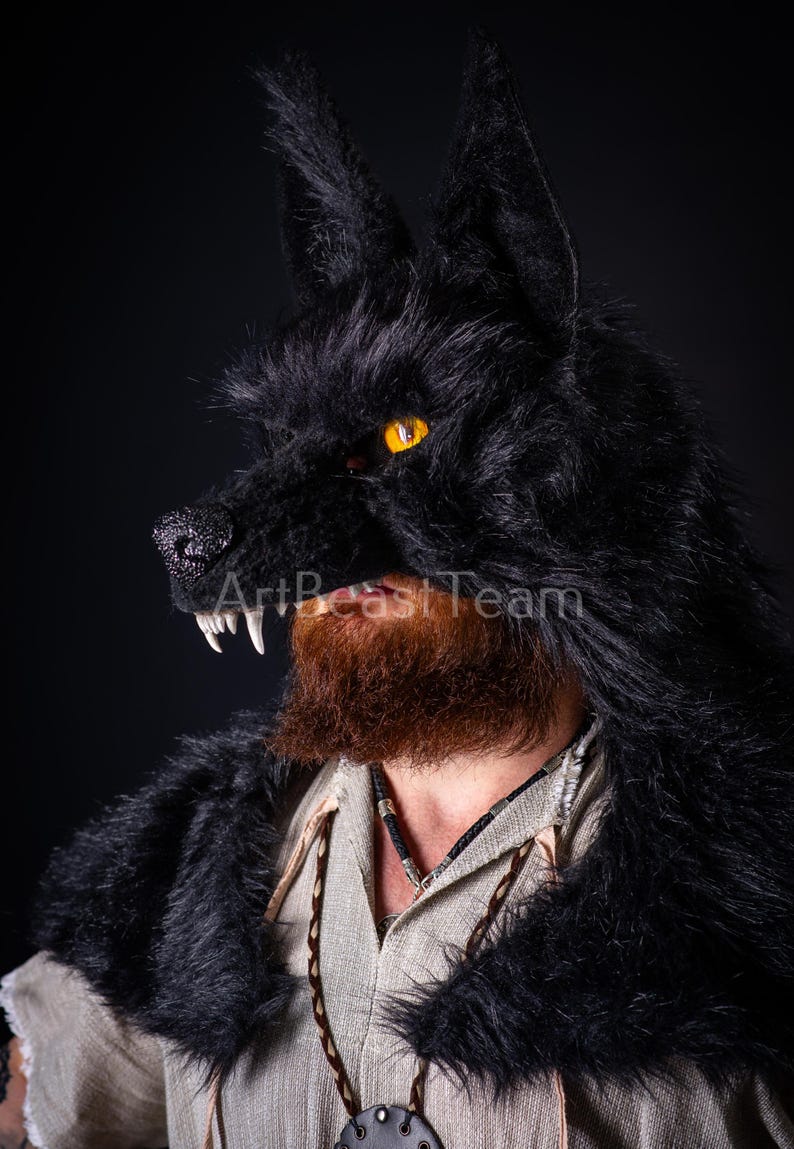 Black Werewolf Wolf Yellow Eyes With Highlights Illumination Headdress ...