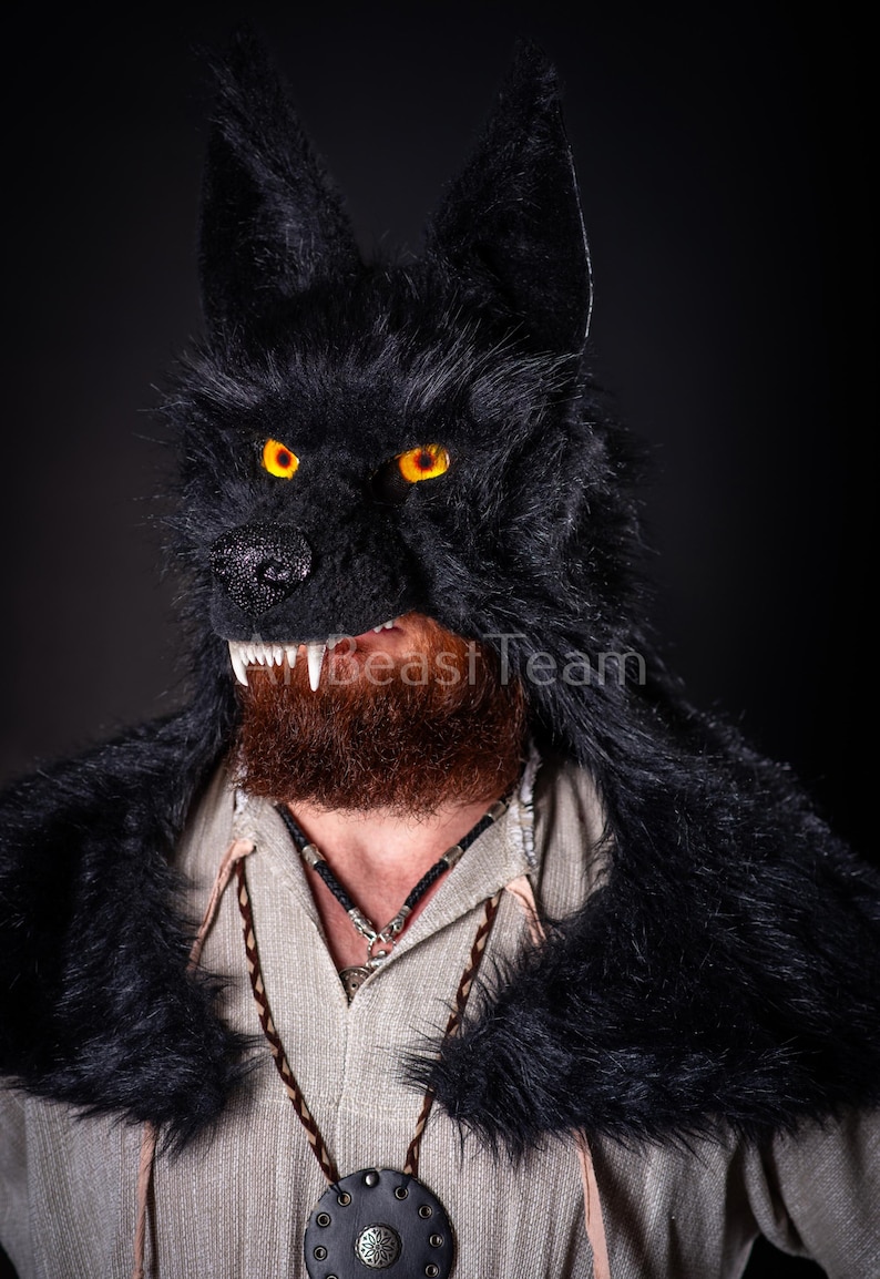 Black Werewolf Wolf Yellow Eyes With Highlights Illumination Headdress ...